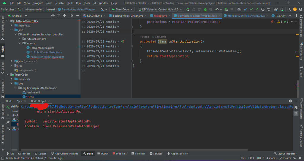 PermissionValidarorWrapper error when building - Software - FIRST Tech Challenge Community
